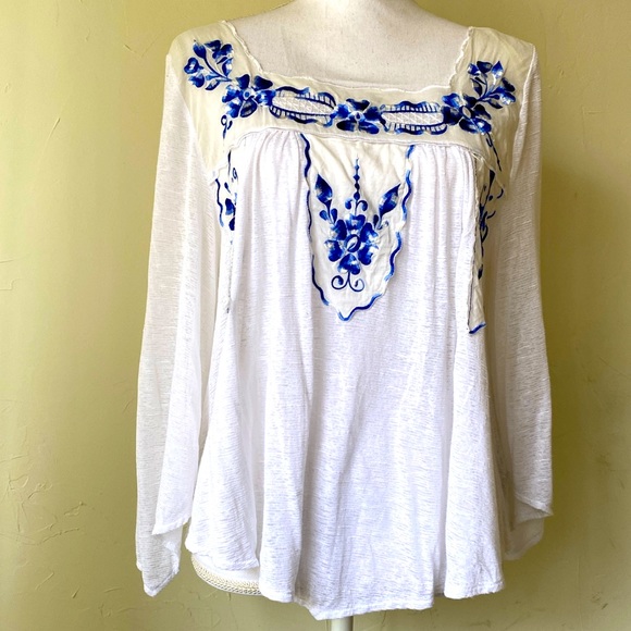 Free People | Tops | Free People Boho Style Floaty And Embroidered Top ...